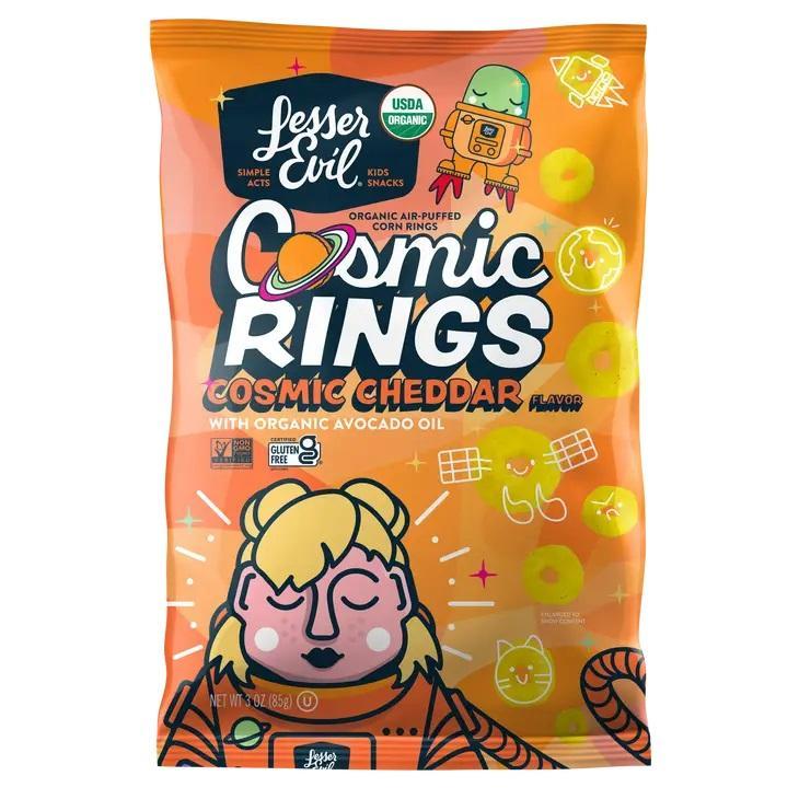 Lesser Evil Cosmic Rings Cheddar, 3 oz: PKU Perspectives